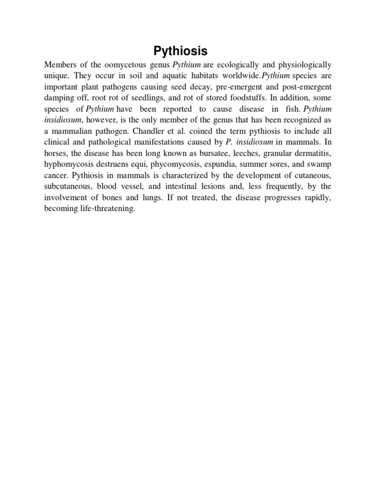 Understanding Pythiosis in Mammals | PDF | Wellness | Science & Mathematics