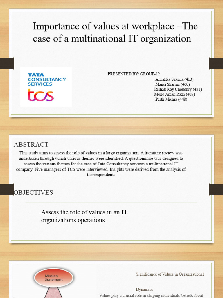 Importance of Values at Workplace - The Case of A Multinational IT ...