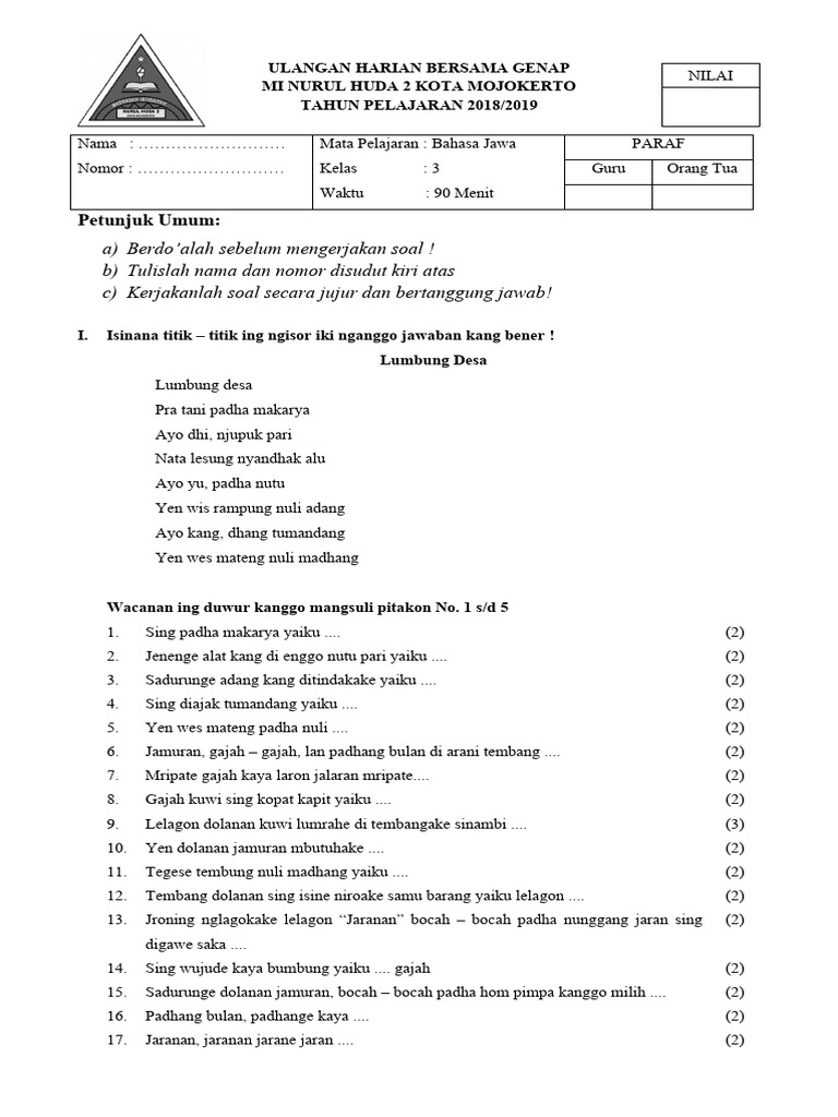 SOAL UHB B. JAWA GENAP - KELAS 3 (Baru) | PDF