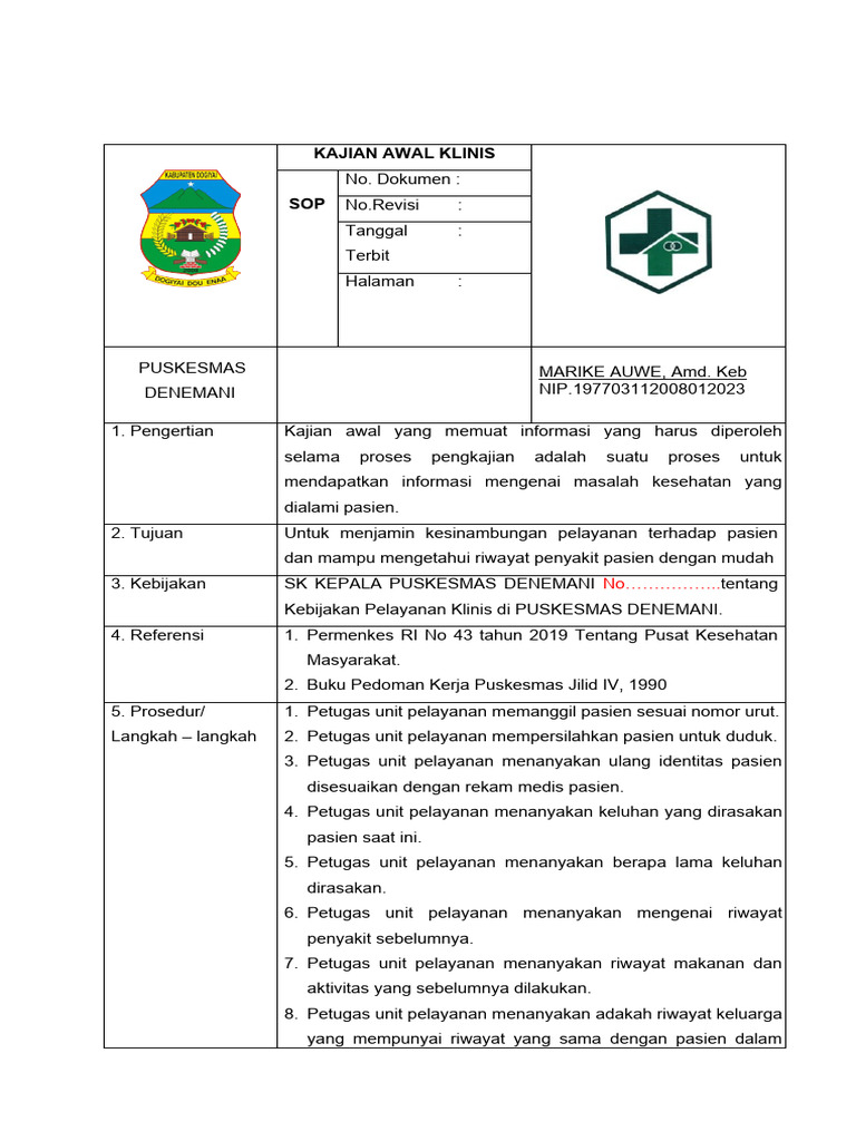 3211 SOP Pengkajian Awal Klinis Screening | PDF | Sains & Matematika