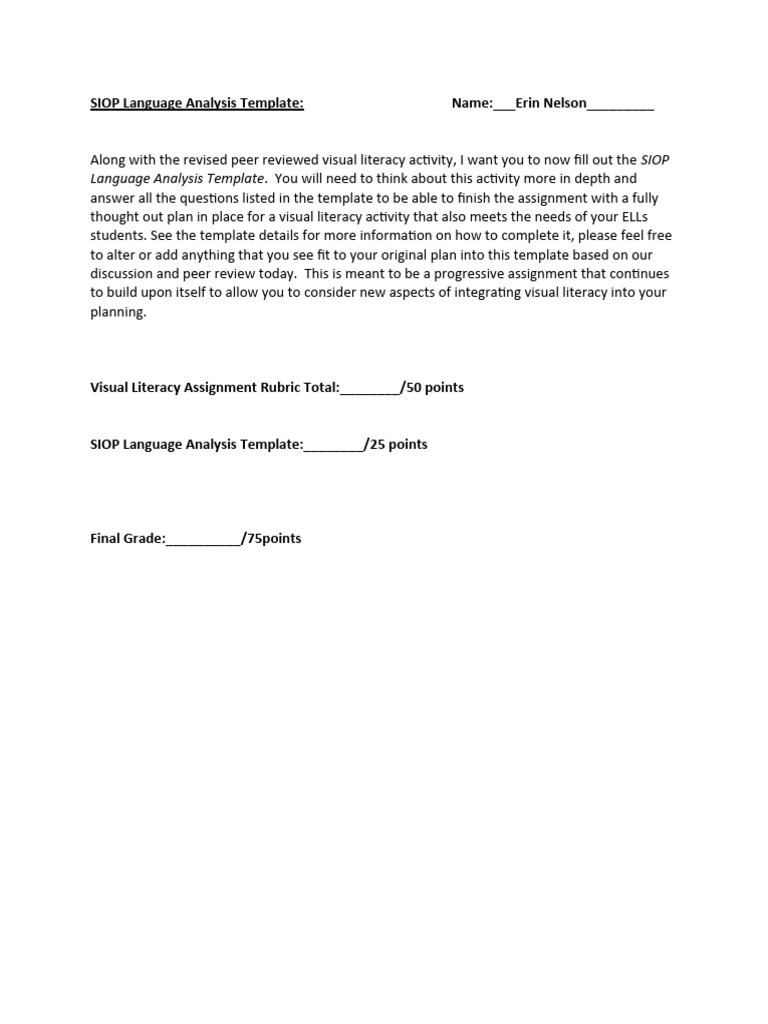 Art 396 Siop Language Analysis Template Fall 2020 Nelson | PDF ...