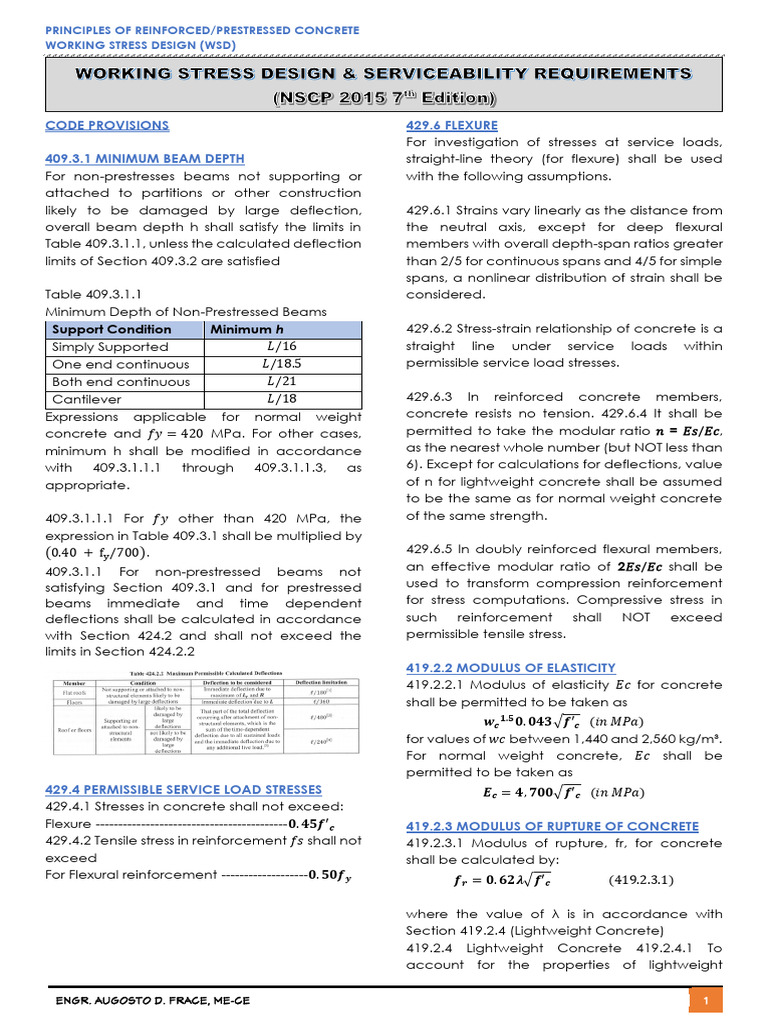 LECTURE NOTE 1 - Working Stress Design and Serciceability Requirement ...