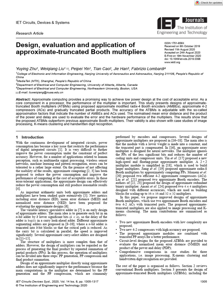 IET Circuits Devices Syst - 2020 - Zhu - Design Evaluation and ... IET Circuits Devices Syst - 2020 - Zhu - Design Evaluation and ...