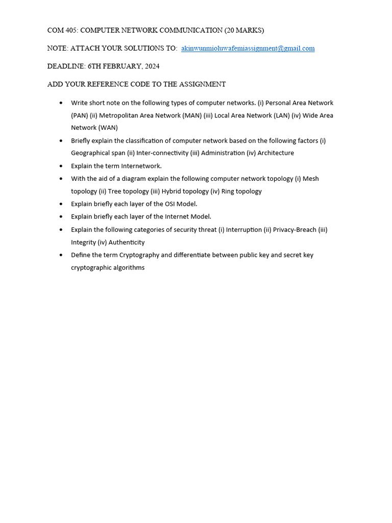 Computer Networks Assignment Guide | PDF | Technology & Engineering