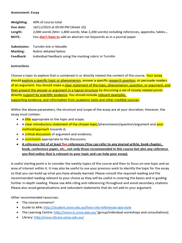 (2023) Essay Instructions Rubric | PDF | Essays | Argument