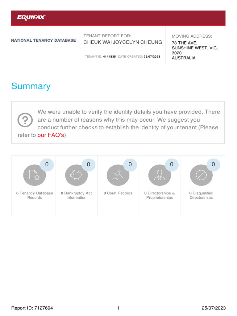 Tenant Identity Verification Report | PDF | Bankruptcy
