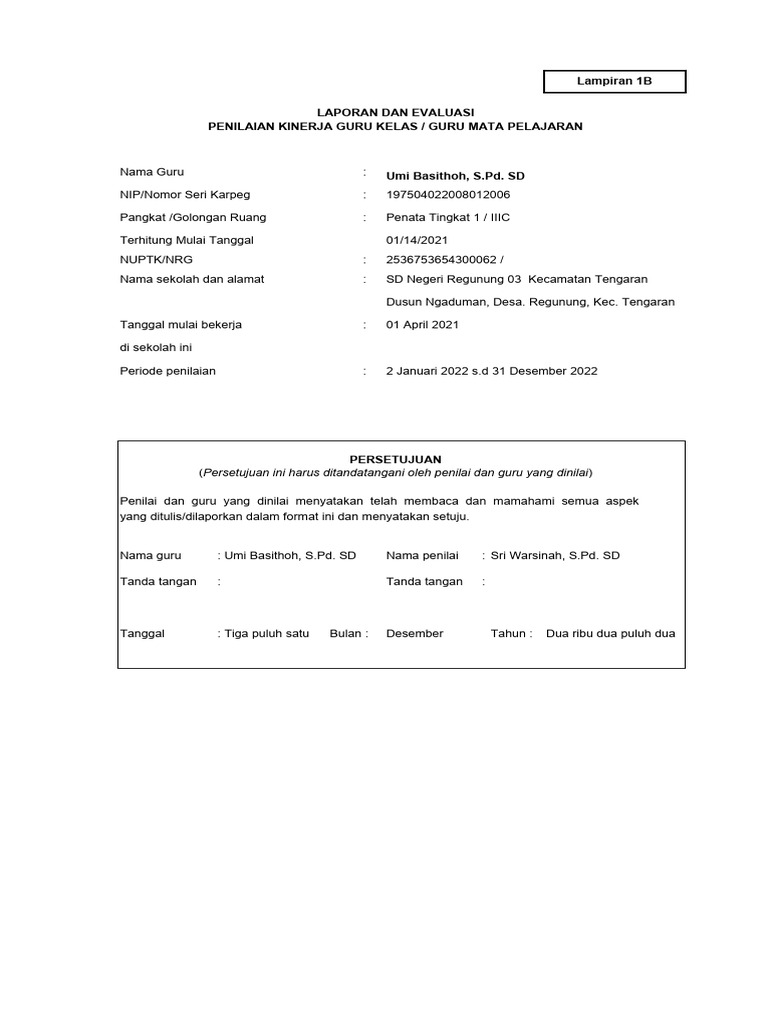 Form LCF Dan PKG Untuk Guru Gol Iiic Umi Basithoh | PDF | Karier ...