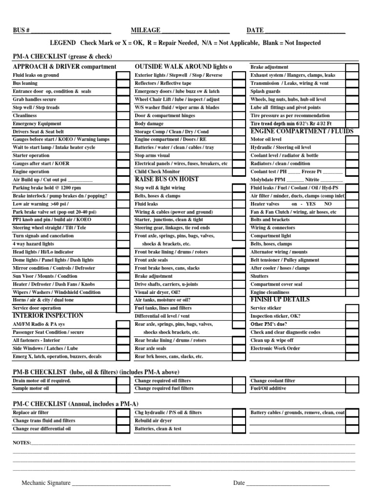 School Bus Preventive Maintenance Checklist Sample | PDF | Belt ...