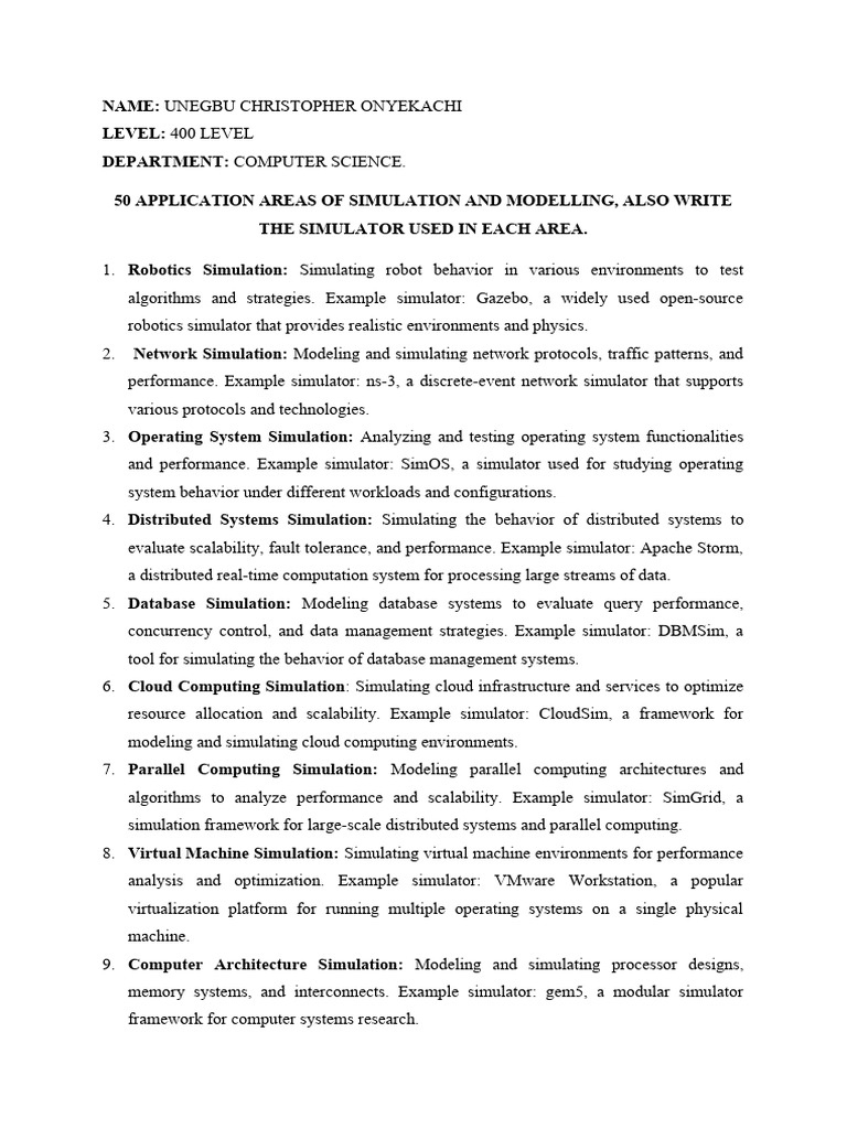 50 Application Areas of Simulation and Modeling University Assignment ...