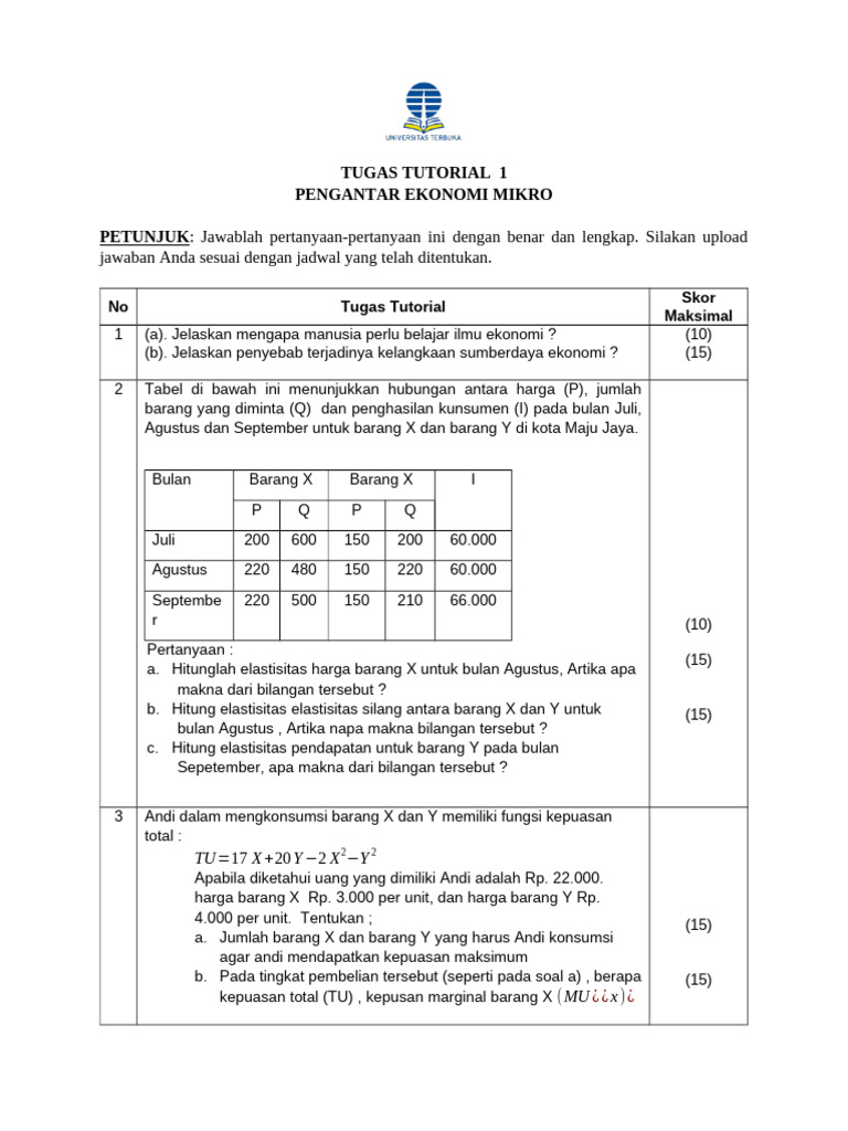 Tugas Tutorial 1 Pengantar Ekonomi Mikro 204 | PDF