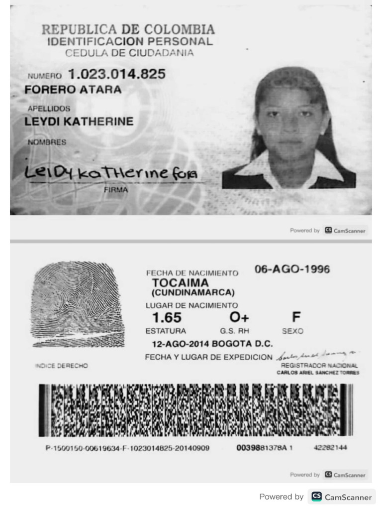 Cédula de Leidy Katherine Forero Atara | PDF