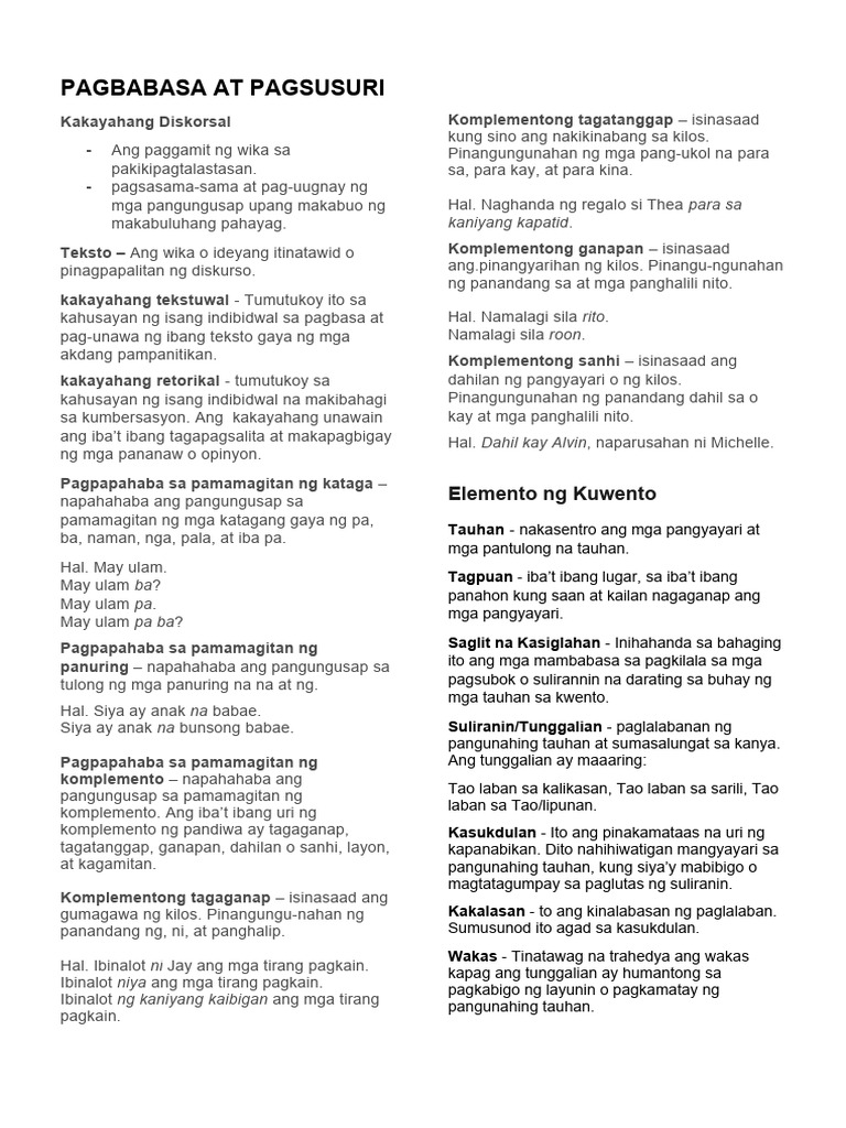 Pagbabasa at Pagsusuri Reviewer | PDF