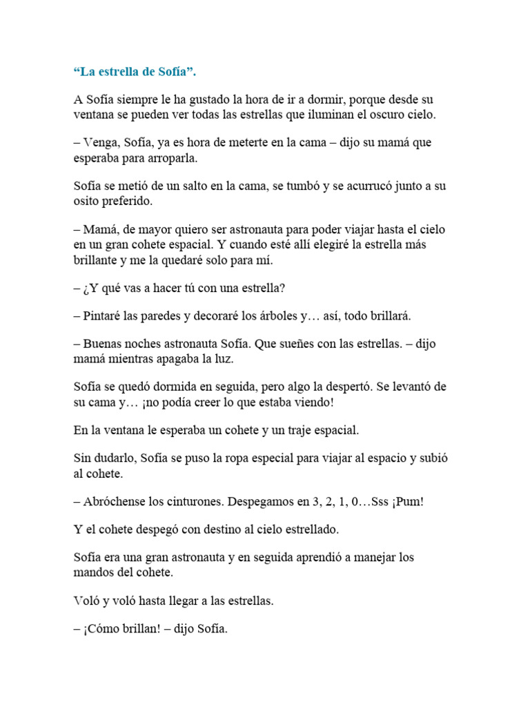 CUENTO LA ESTRELLA DE SOFIA | PDF | Cielo | Estrellas