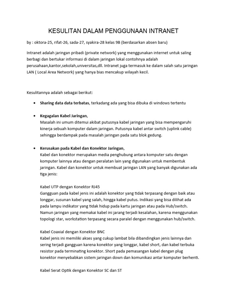 KESULITAN DALAM PENGGUNAAN INTRANET | PDF