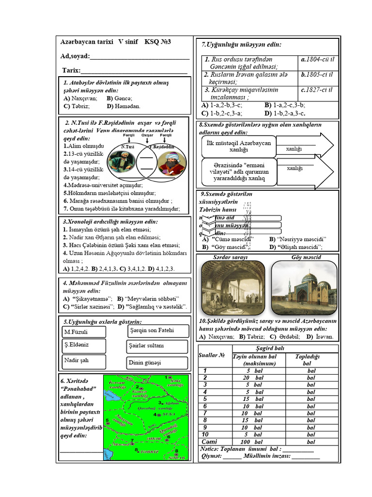 Azərbaycan Tarixi V Sinif KSQ 3 | PDF