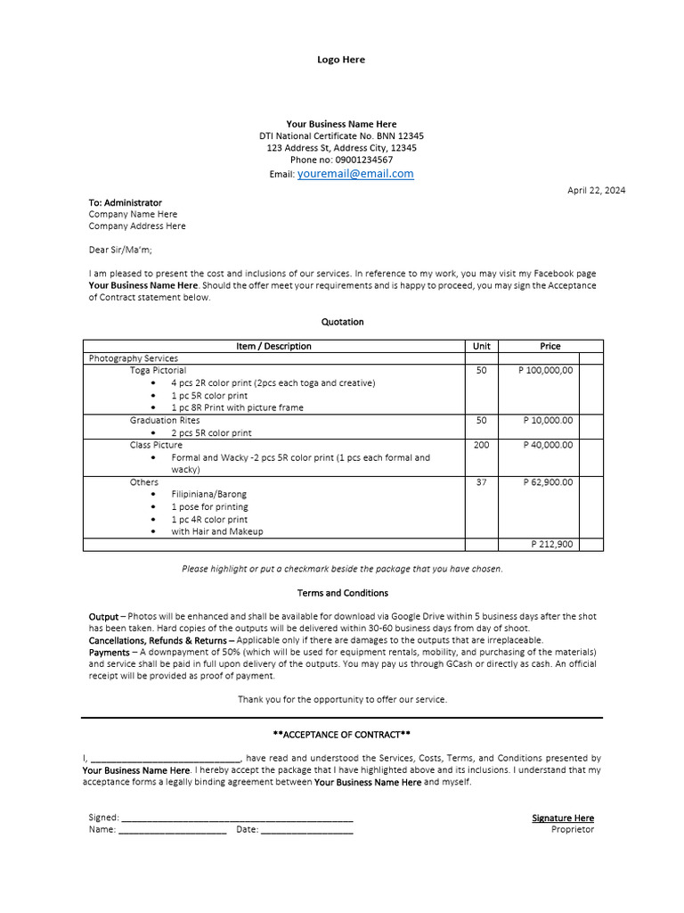 Quotation Template With Contract Acceptance | PDF | Personal Computers