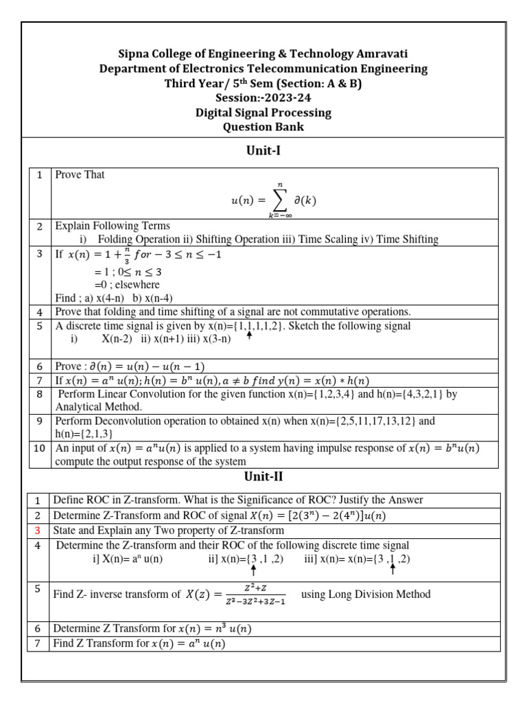 Digital Signal Processing Question Bank | PDF | Digital Signal ...