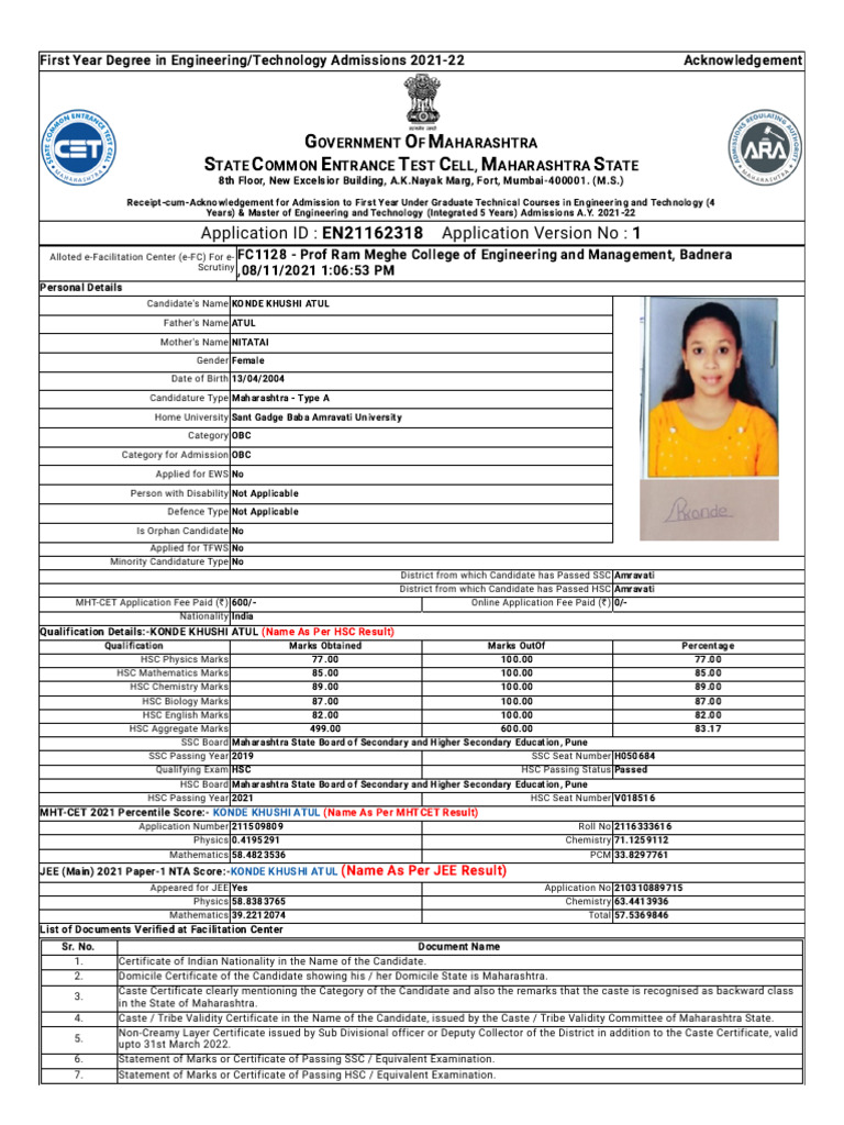 State Common Entrance Test Cell, Government of Maharashtra __.. | PDF ...