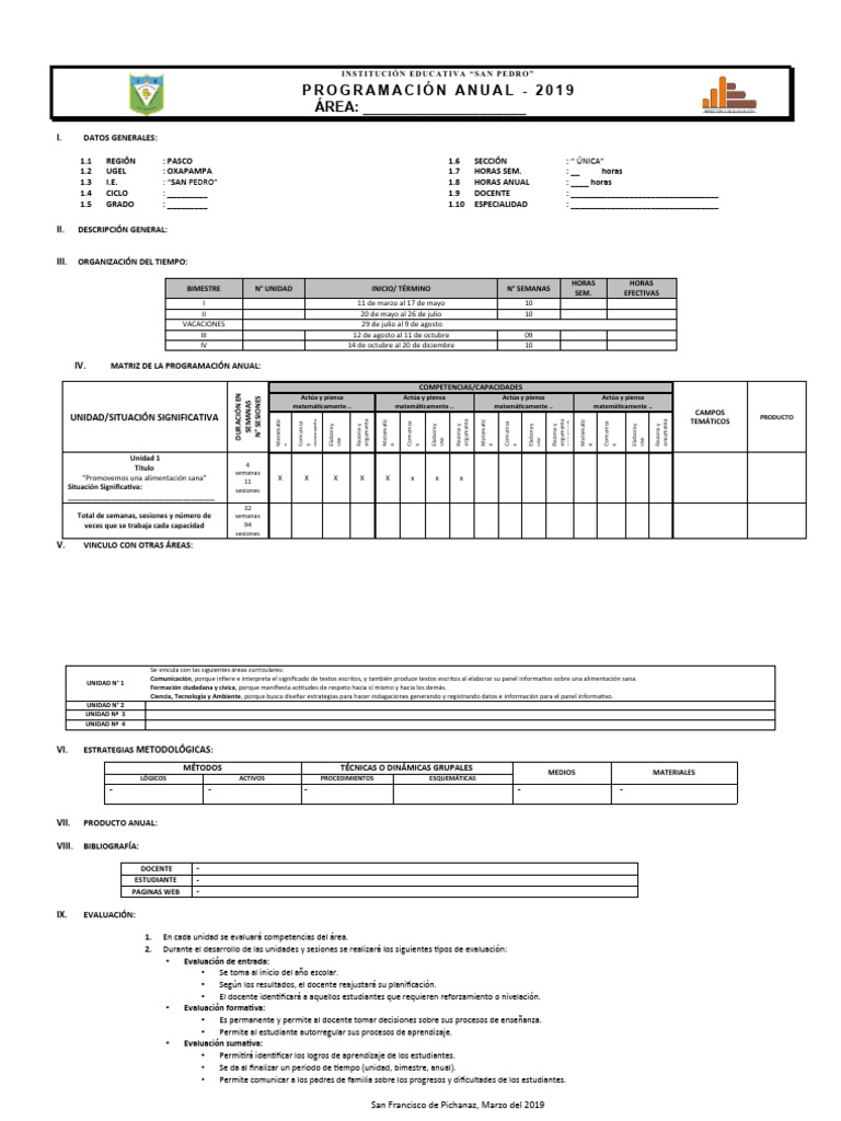 Formato Programacion Anual SP-2019 | PDF | Evaluación | Aprendizaje