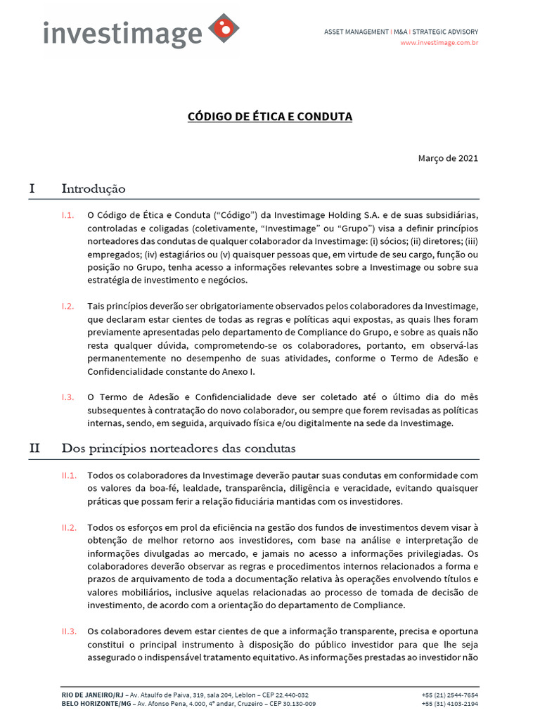 Manual Investimage - CÓDIGO DE ÉTICA E CONDUTA 2021 | PDF ...