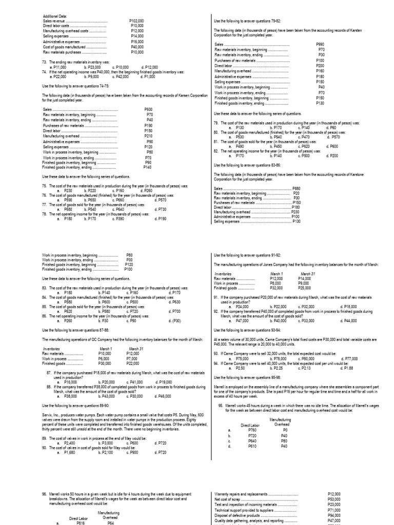 Handout No. 2202 B Cost Accounting and Control | PDF | Cost Of Goods ...