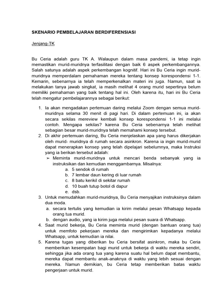 Bahan Penugasan - Skenario Pembelajaran Berdiferensiasi | PDF | Karier & Perkembangan ...