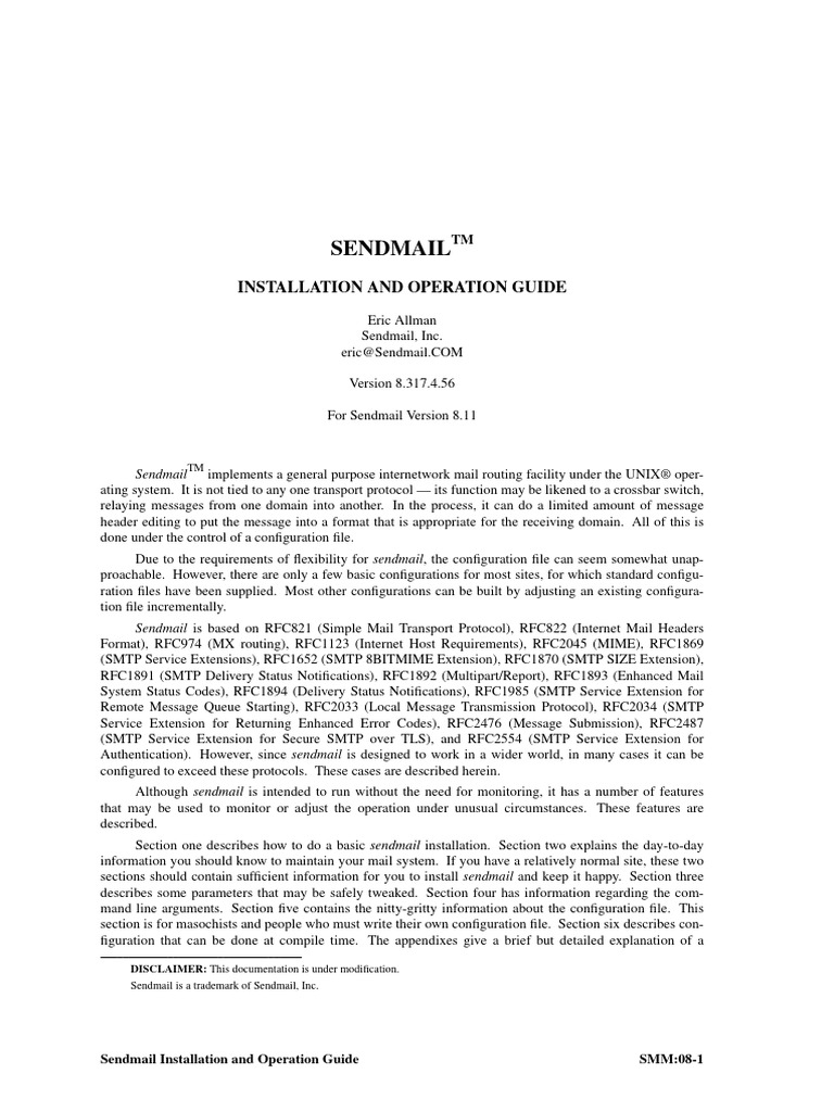 Sendmail Installation and Operation Guide | PDF | Computing | Computer ...