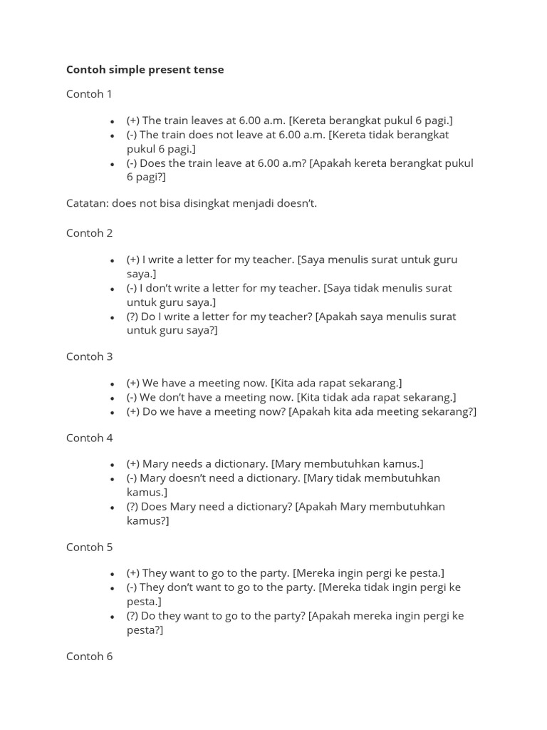 Contoh Kalimat Present Tenses | PDF | Indonesian Language | Linguistics