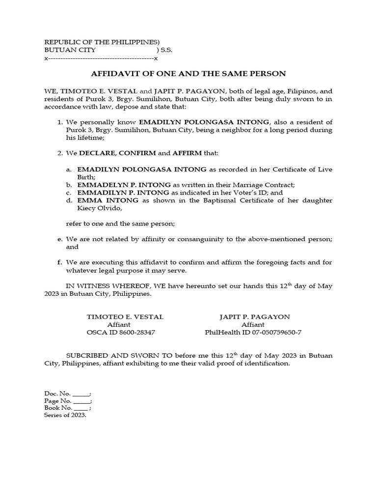 Affidavit of Identity Confirmation | PDF | Politics | Social Science