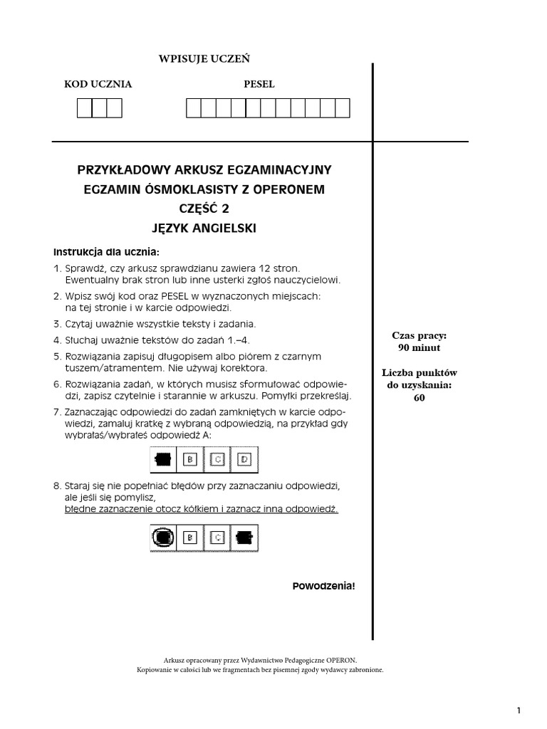 Osmoklasista 3 - Arkusz | PDF