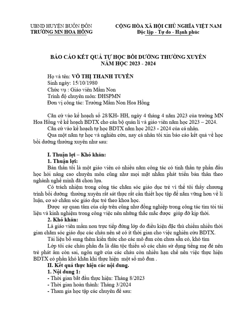 Báo Cáo BDTX Năm 2023-2024 | PDF