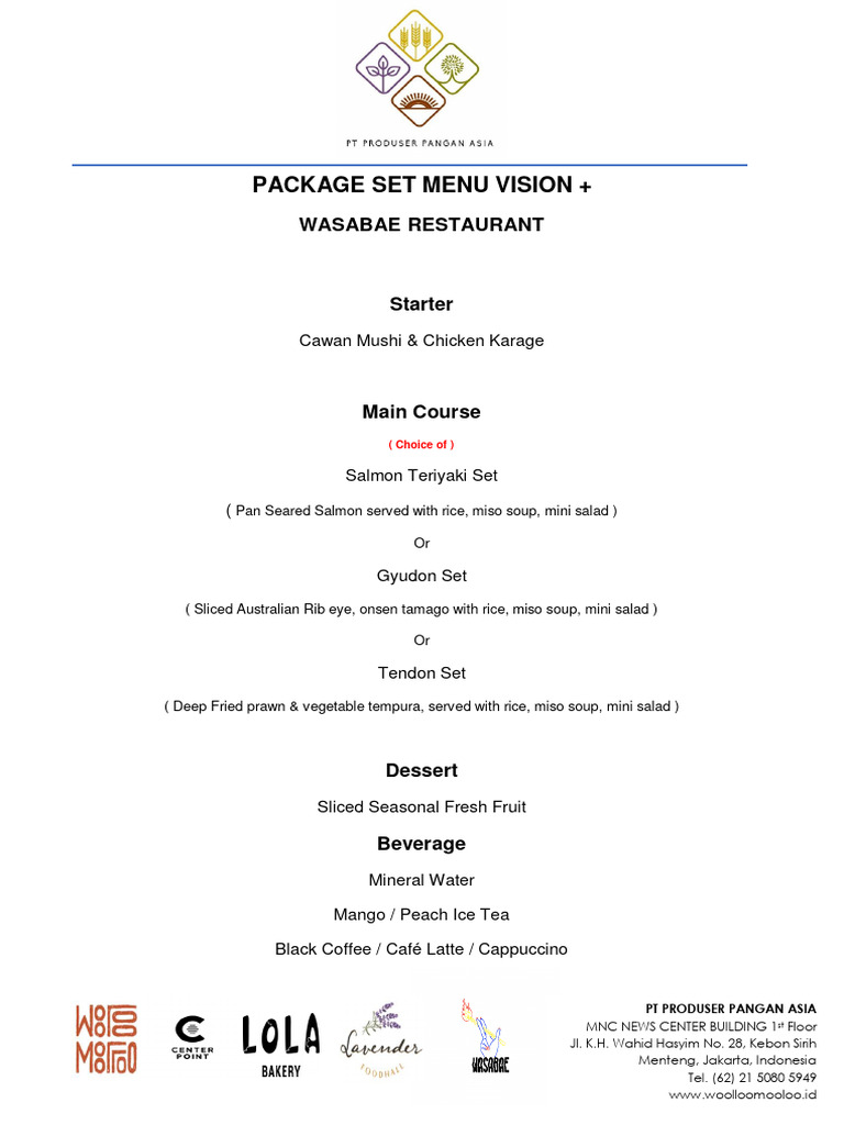 Vision+ Menu at Wasabae Restaurant | PDF