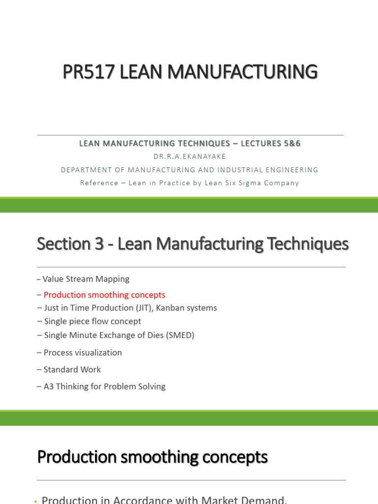 Presentation - Lean Manufacturing Techniques - Lecture 05 - 06 | PDF ...
