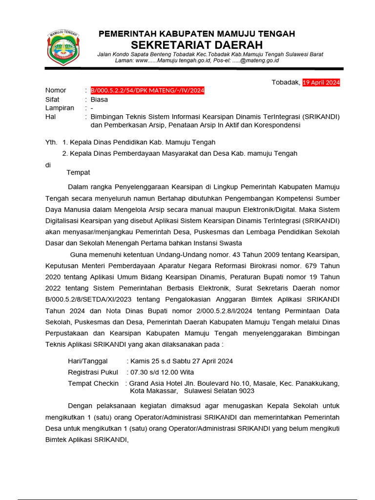 Undangan Peserta Bimtek Sekolah+desa | PDF