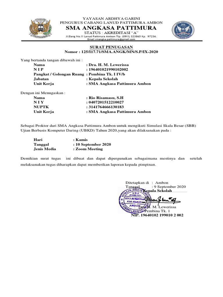 Surat Tugas Peserta Simulasi Berskala Besar (SBB) | PDF