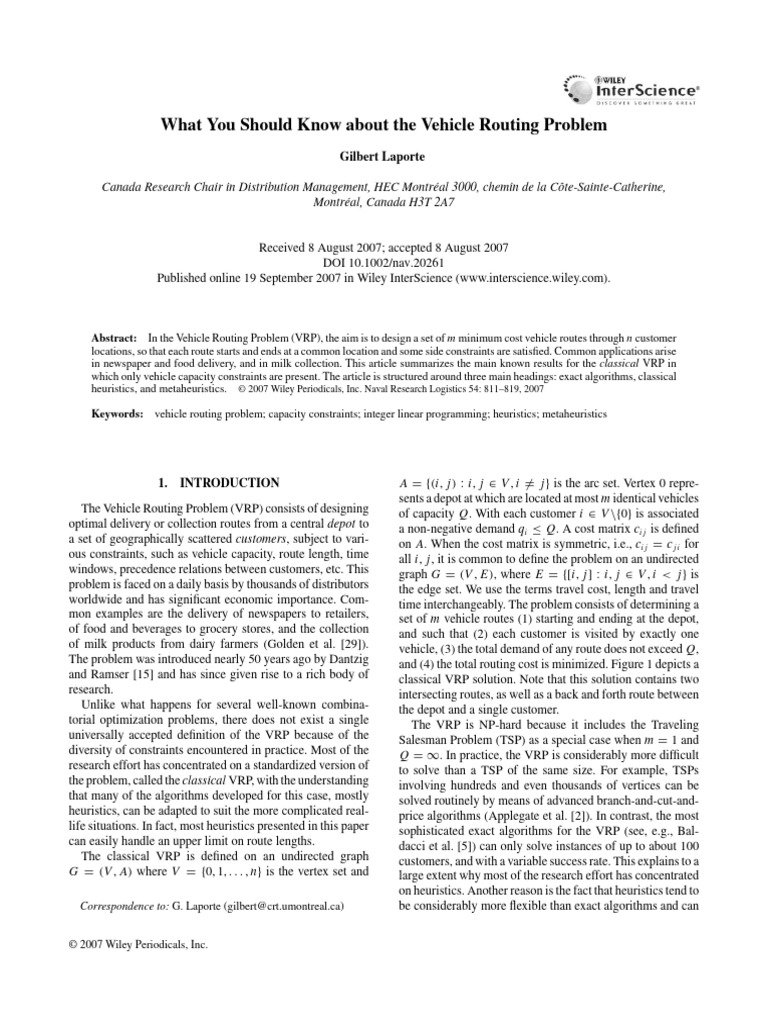 2007 What You Should Know About The Vehicle Routing Problem | PDF | Metaheuristic | Mathematical ...