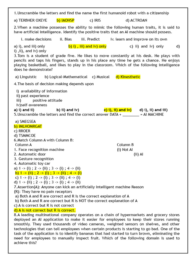 Worksheet-Unit-1 - Introduction To A.I | PDF | Artificial Intelligence ...