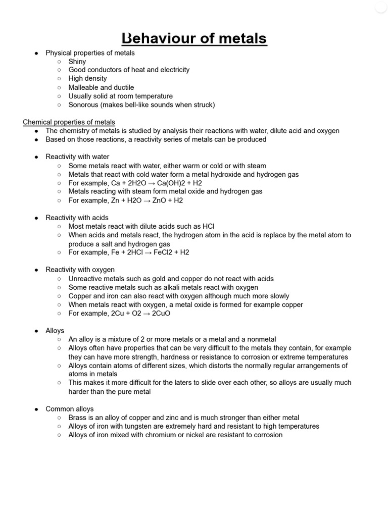 Behaviour of Metals | Download Free PDF | Metals | Magnesium
