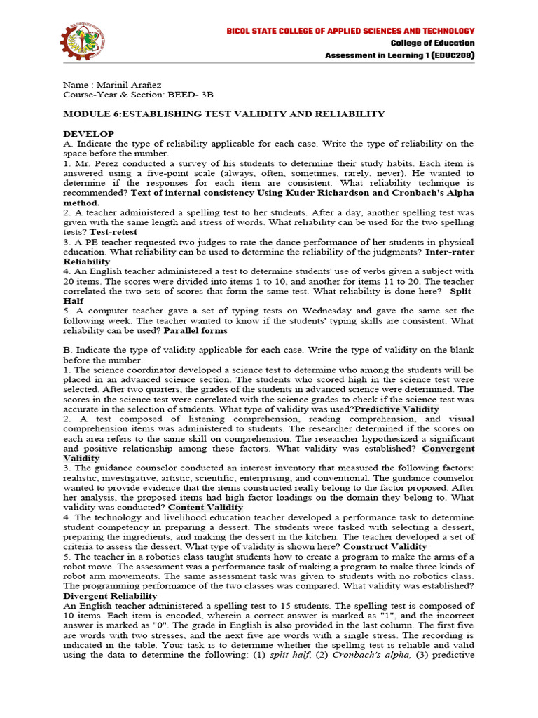 Module 6 Pdf Validity Statistics Reading Comprehension