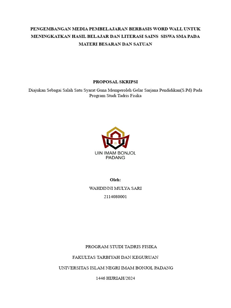 001-Wahdinni-Proposal Skirpsi-Mp2 - 1 | PDF