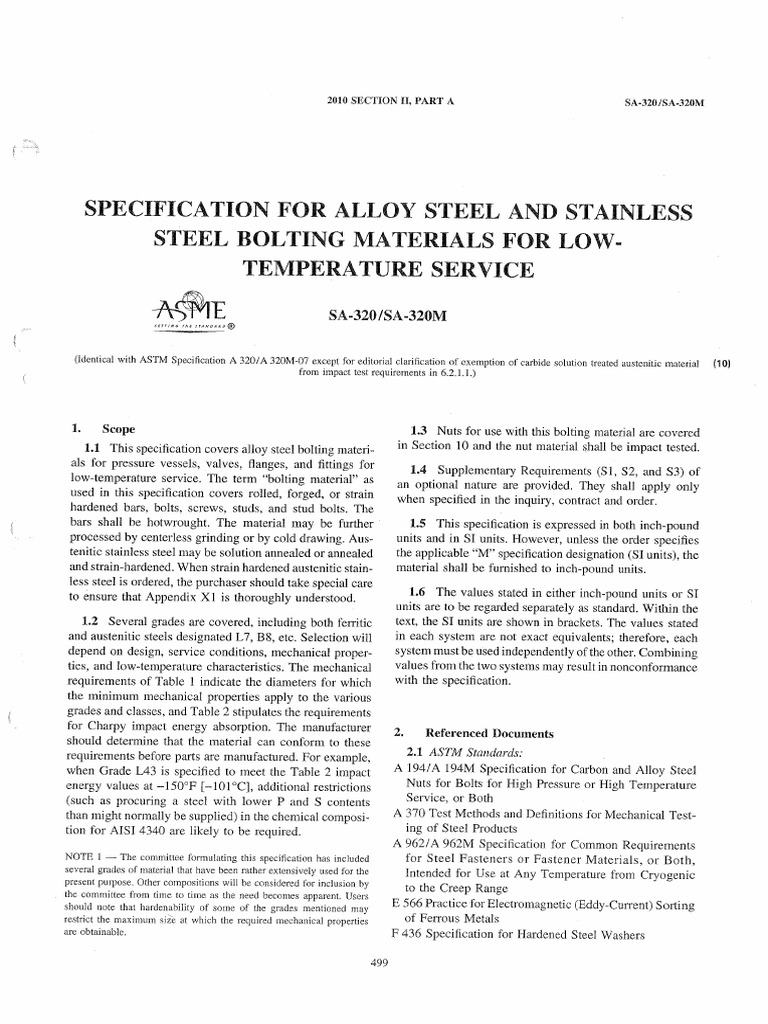 Asme Sa-320 Sa-320m 01.2010 | PDF
