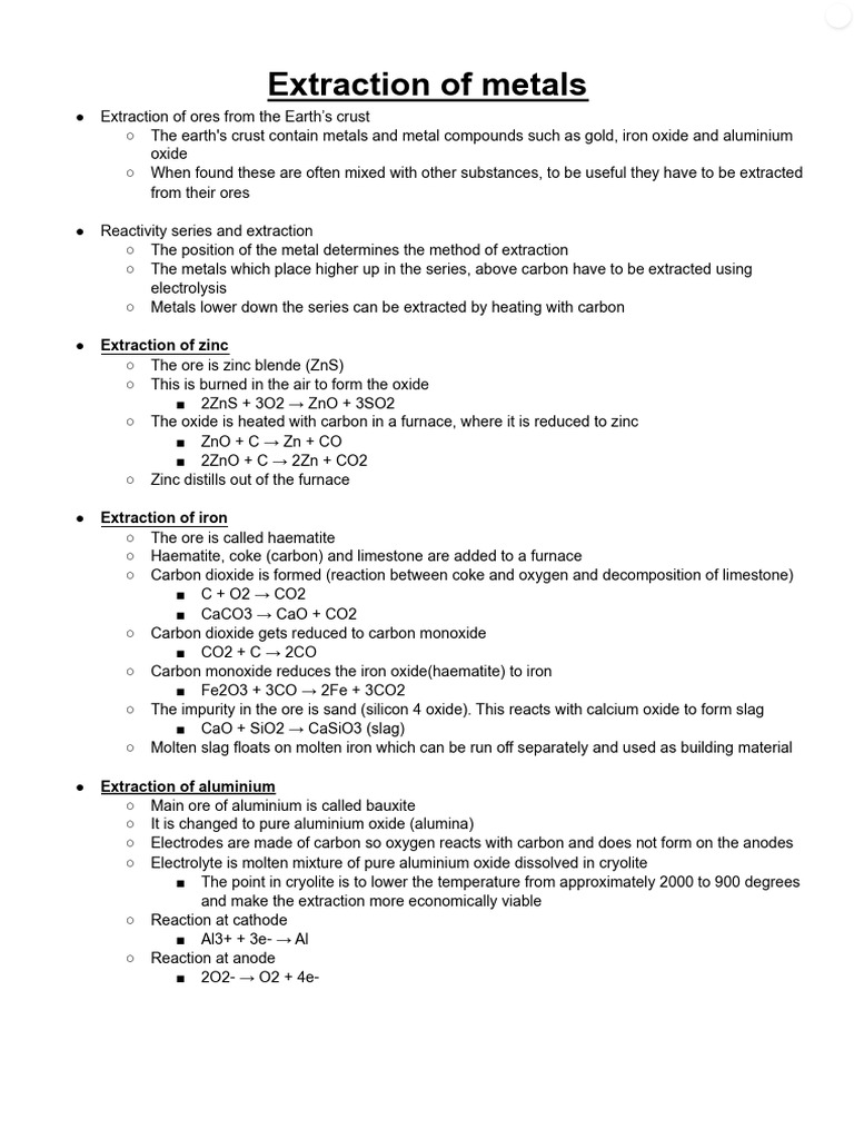 Extraction of Metals | PDF | Oxide | Aluminium