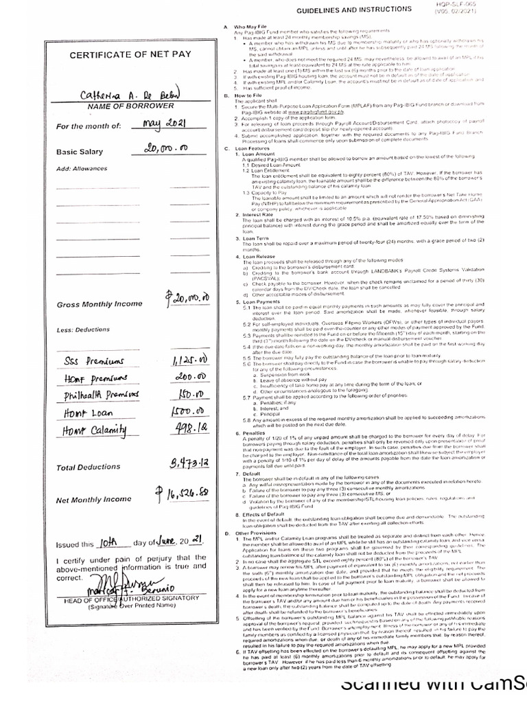 HDMF Loan form (back) | PDF