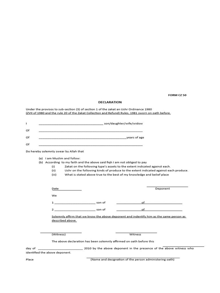 Zakat Declaration Form CZ-50 Guide | PDF | Politics