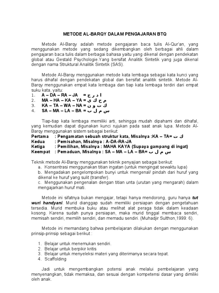 Metode Al-Barqy | PDF | Seni & Disiplin Bahasa | Kajian Bahasa Asing