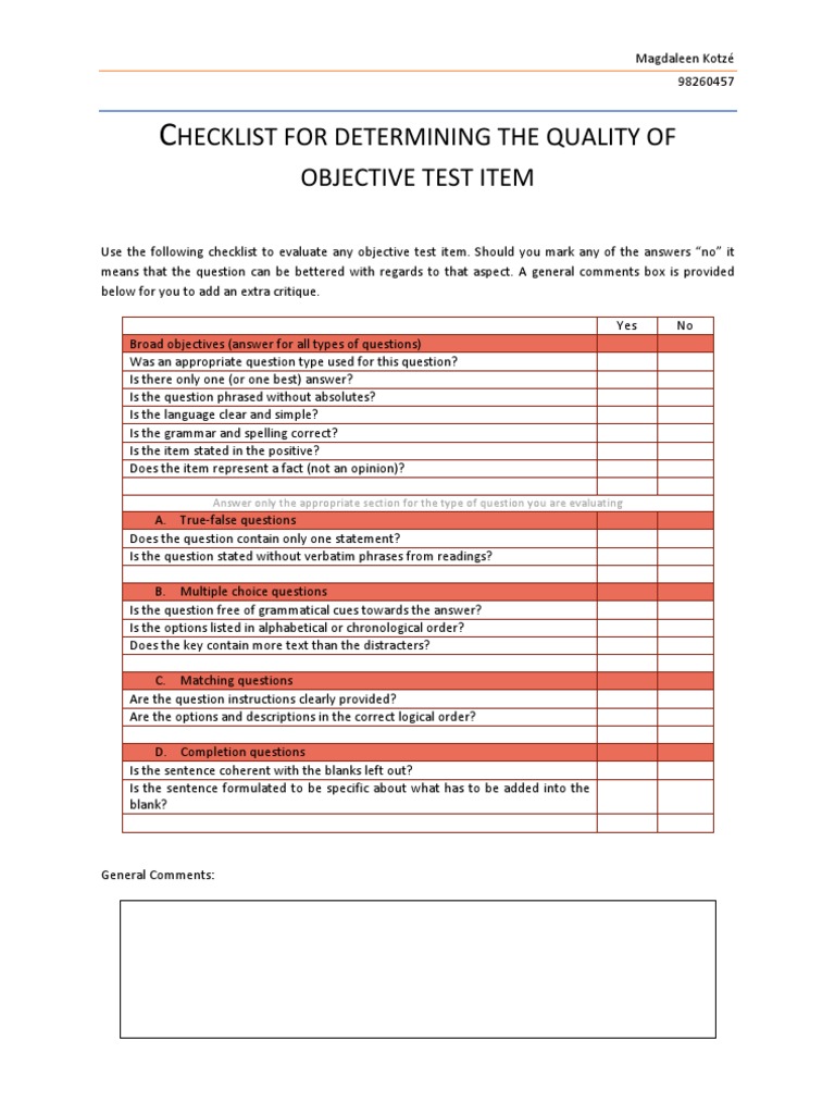 Checklist Assignment | PDF