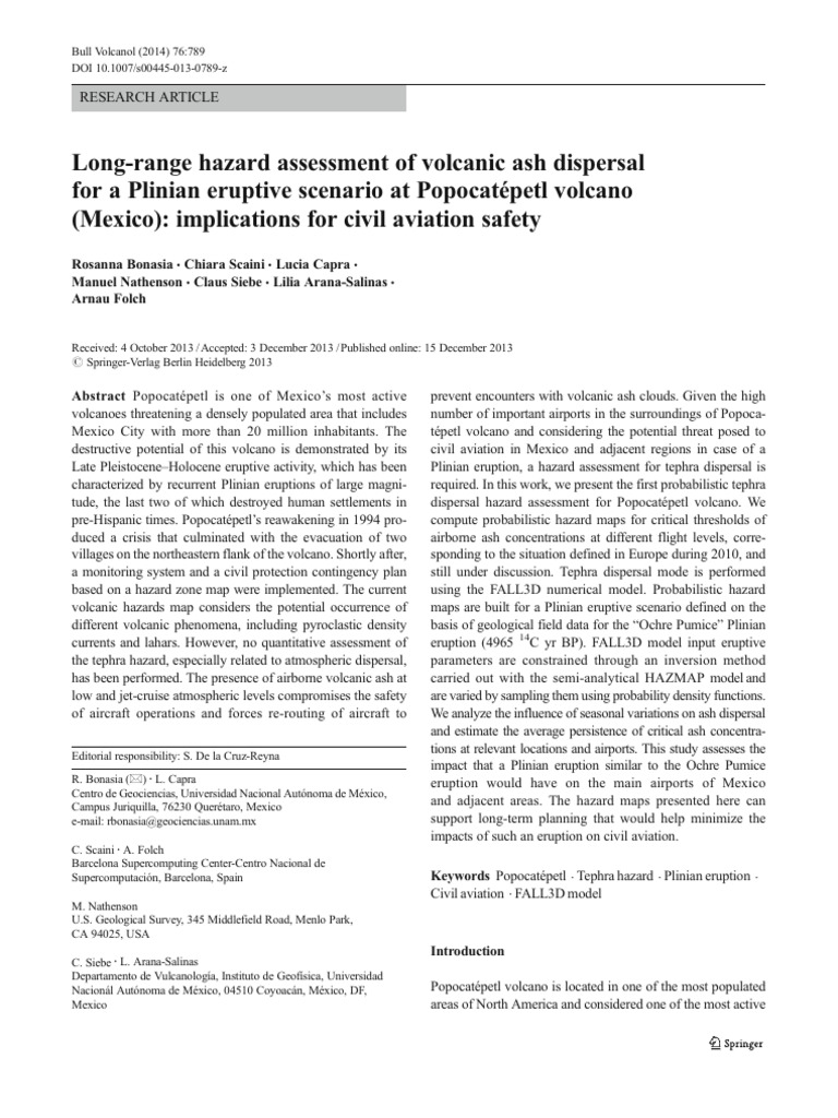 Long Range Hazard Assesment of Volcanic Ash Dispersal For A Plinian ...