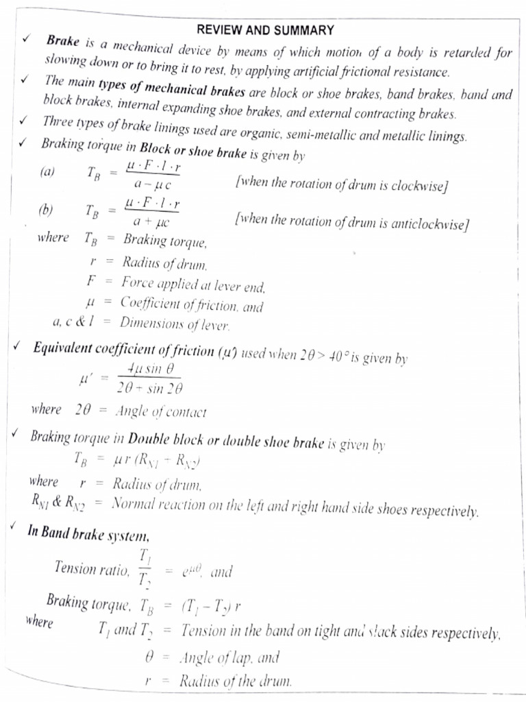 brakes formula | PDF | Brake | Friction