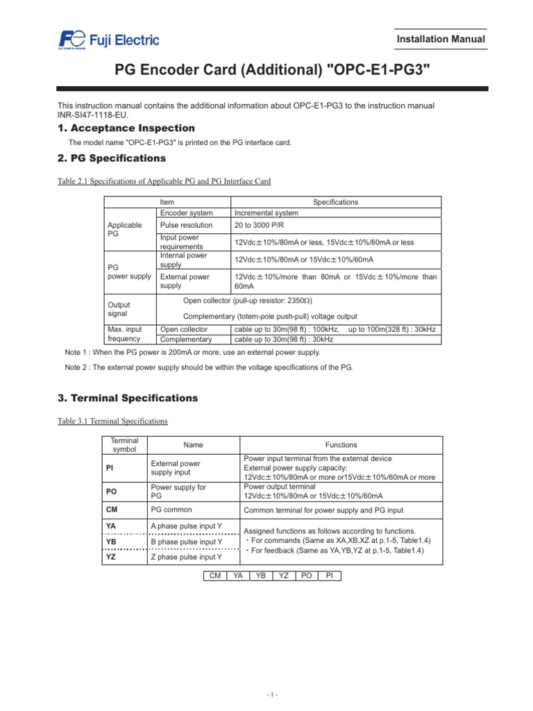 OPC-E1-PG3 Encoder Card Install Guide | PDF | Power Supply | Electrical Circuits