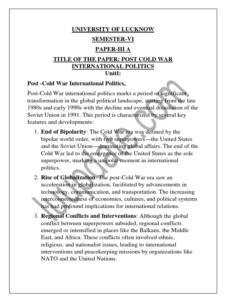 Post-Cold War International Politics | PDF | Soviet Union | World Politics